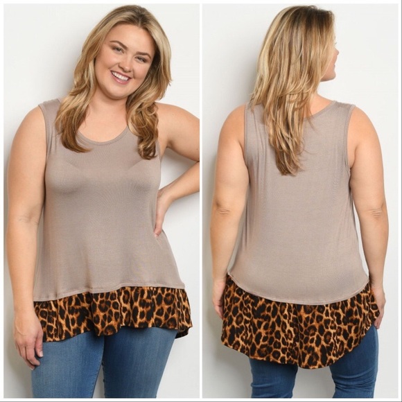 Tops | Taupe Leopard Print Hem Layering Tank Plus Size | Poshmark
